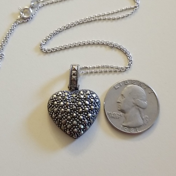 Jewelry | Sterling Silver Gunmetal Pave Puffed Heart Necklac | Poshmark